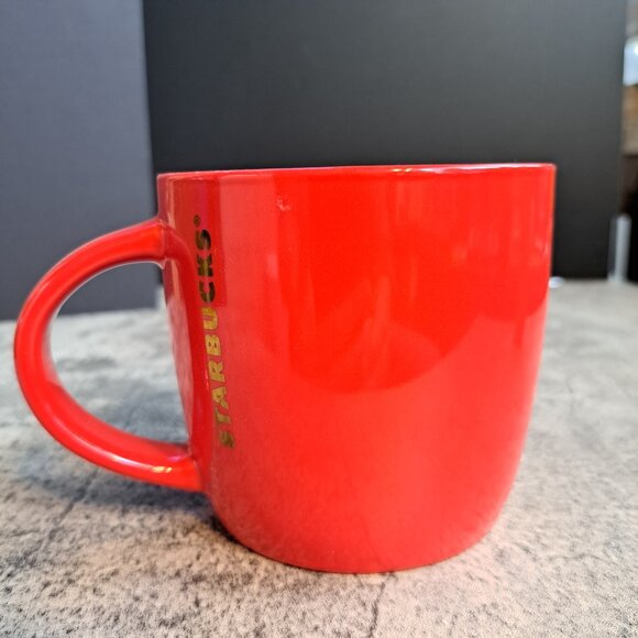 Starbucks | Kitchen | Starbucks 27 Red Ceramic Coffee Mug With Gold ...